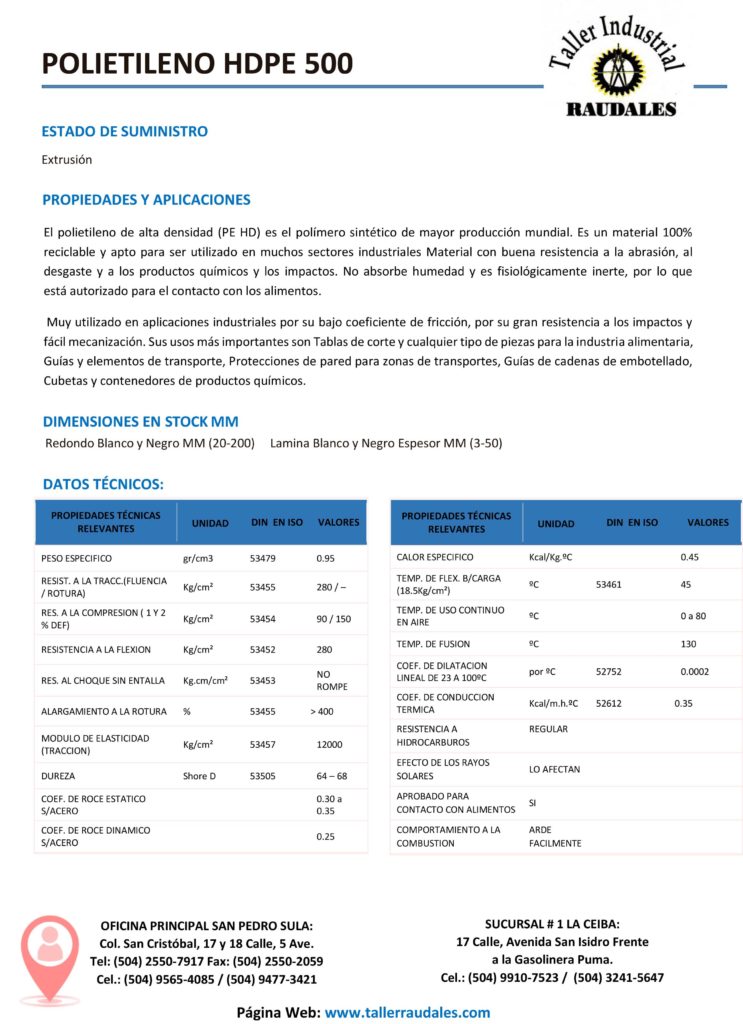 POLIETILENO HDPE 500 – Taller Industrial Raudales by: hsoftware.net